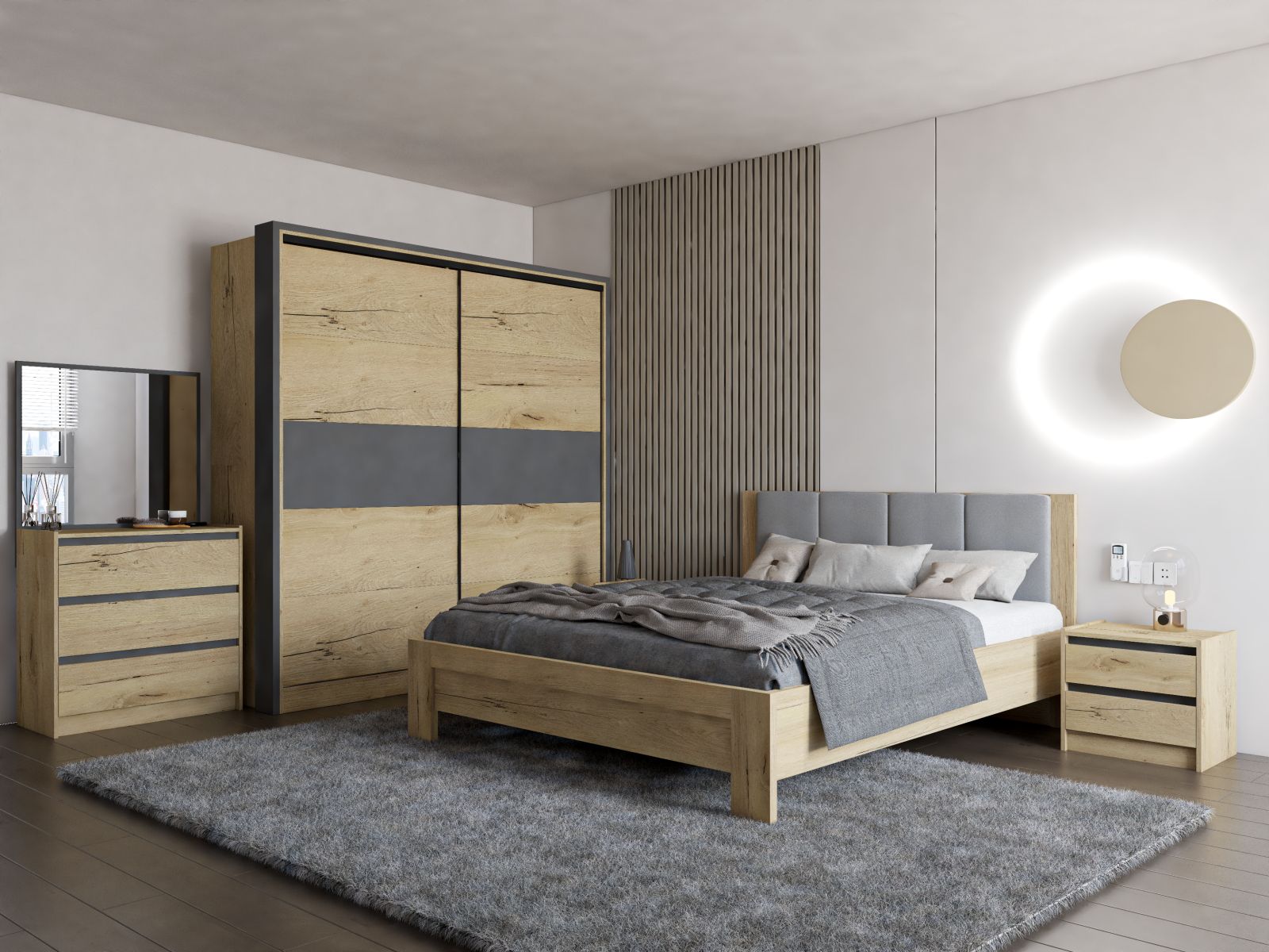 Спална соба С1 - комплет со ормар и лежај, Алекс Дизајн